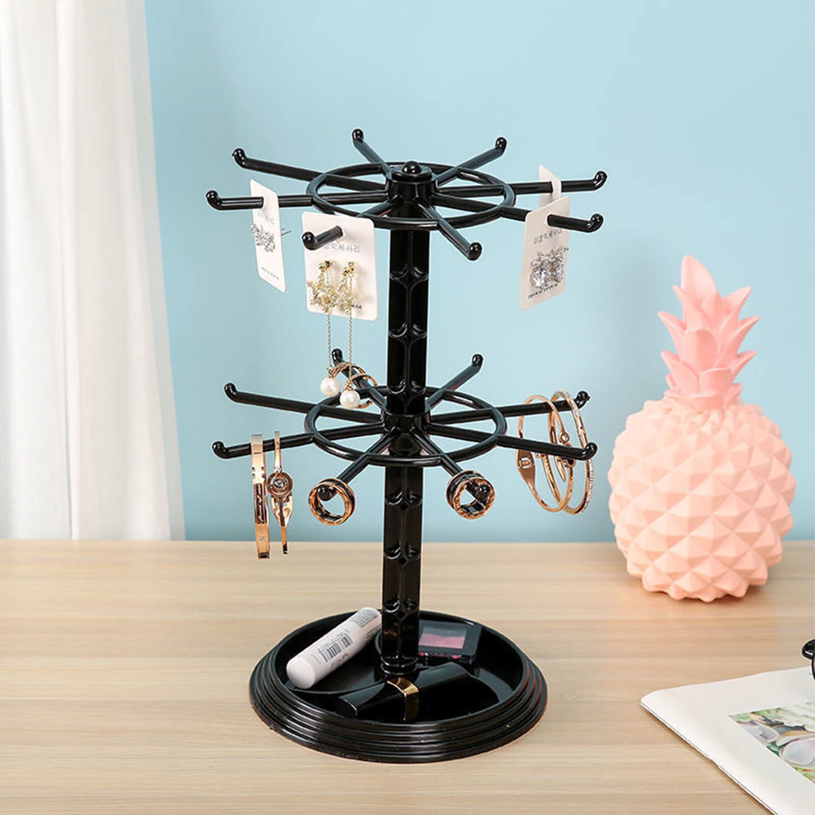 BestAlice 2 Tier Jewelry Rack, Rotating Jewelry Display Stand, Necklace Holder Rack Fashion Counter Jewelry Tree Stand, Adjustable ABS Jewelry Holder for Necklaces, Bracelets, Earrings, Ring