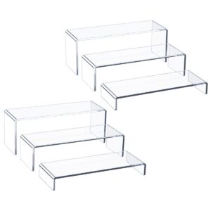 hiimiei acrylic display riser, 6 pcs 12" large acrylic risers, thickened to 5mm clear rectangular display shelf for cupcake stand, tiered display stand for gemstone, curio, figurines, collectibles