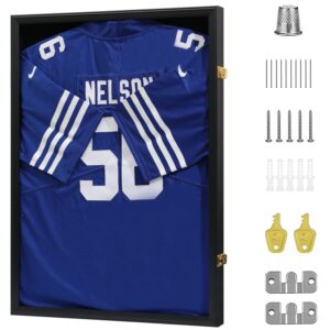 verani jersey frame display case - football jersey shadow box - jersey display frame with acrylic door and metal hanger for baseball basketball soccer hockey sport shirt and uniform,black