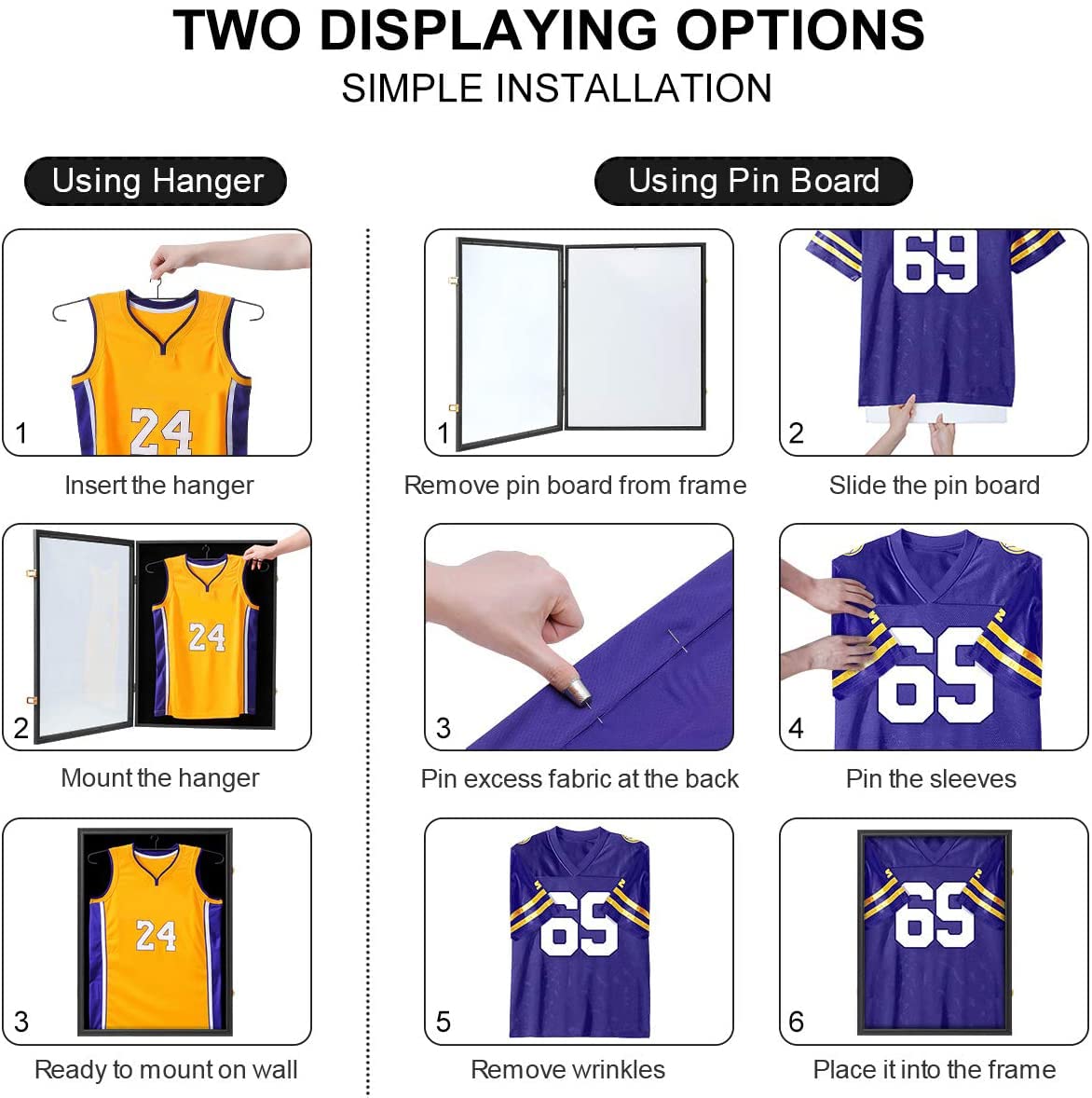 VERANI Jersey Frame Display Case - Football Jersey Shadow Box - Jersey Display Frame with Acrylic Door and Metal Hanger for Baseball Basketball Soccer Hockey Sport Shirt and Uniform,Black