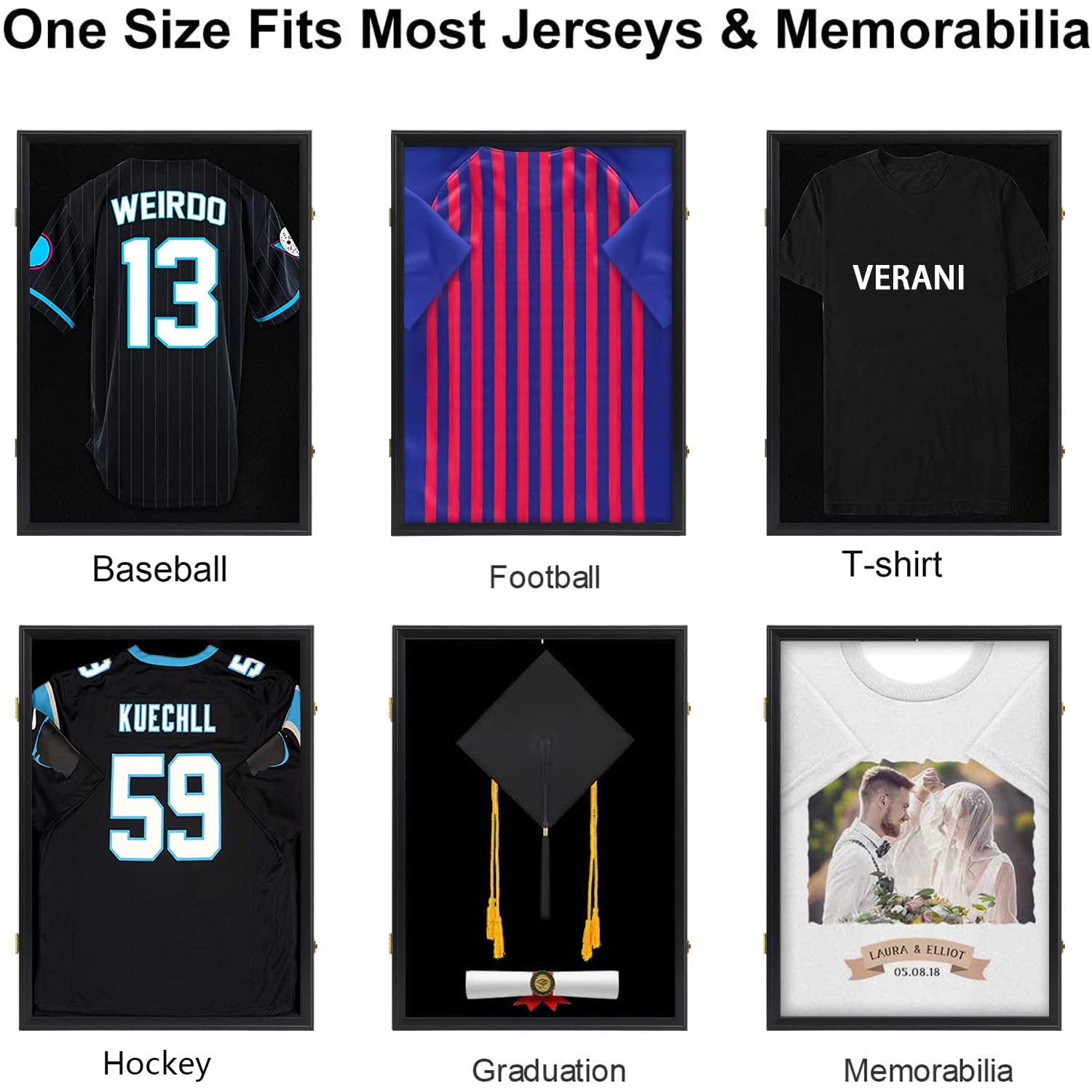 VERANI Jersey Frame Display Case - Football Jersey Shadow Box - Jersey Display Frame with Acrylic Door and Metal Hanger for Baseball Basketball Soccer Hockey Sport Shirt and Uniform,Black