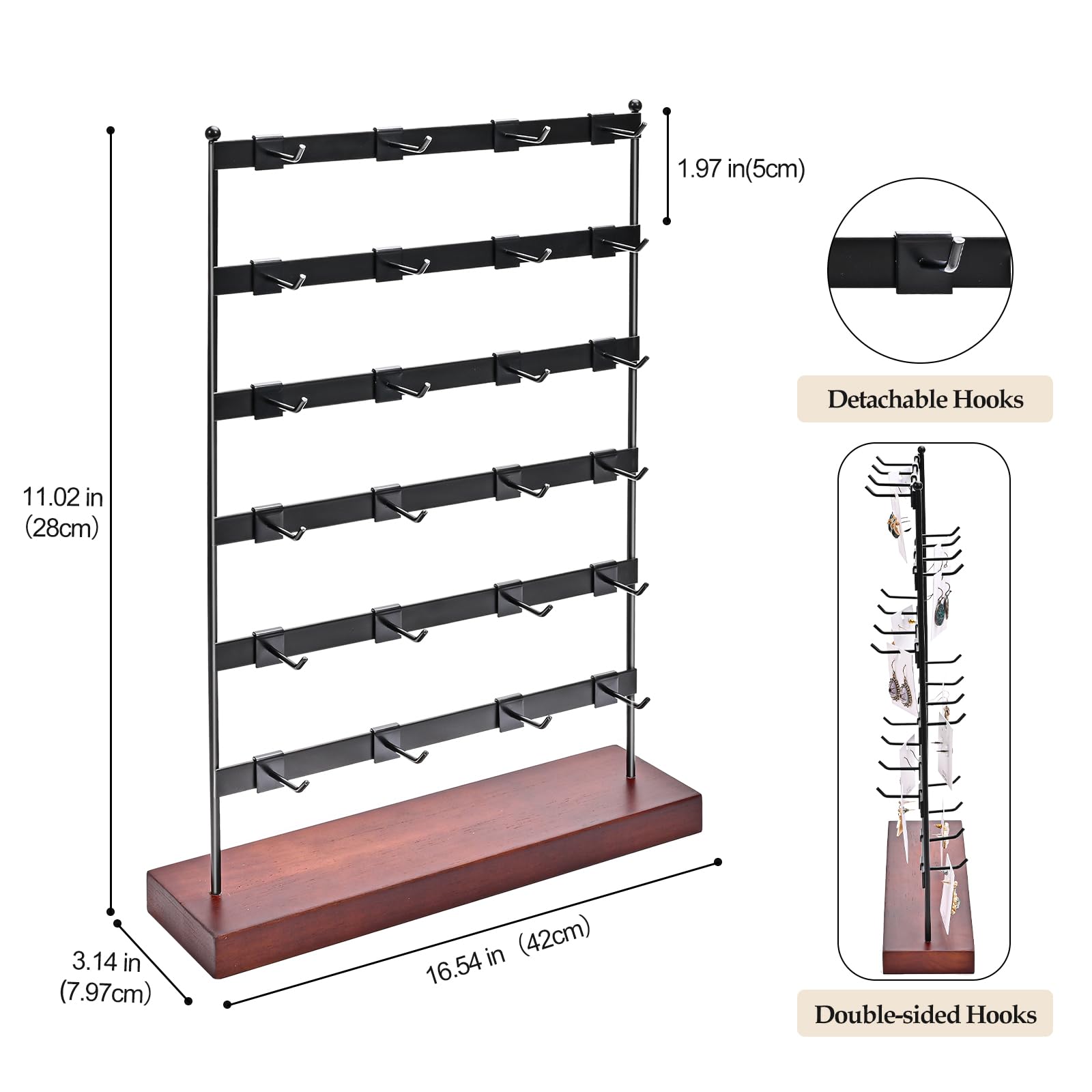 Lolalet Earring Display Stand for Selling, 6 Tier Earrings Display Rack with 24 Adjustable Hooks, Jewelry Display Stand for Vendors Earrings, Keychain Cards Retail Display -Black