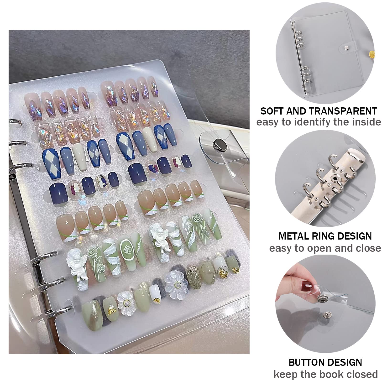 GUXACU Press On Nail Organizer 10 PCS Clear Empty Press On Nail Storage Press On Nail Packaging for Fake Nail Storage Nail Display Nail Salon Press On Nail Supplies Organizer with Nail Tape