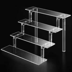 acrylic risers display stands, clear perfume organizer, 4 tier diaplay riser shelf compatible with funko pops amiibo nendoroids, lotion holder cupcake stand shot glass display tiered table shelf stand