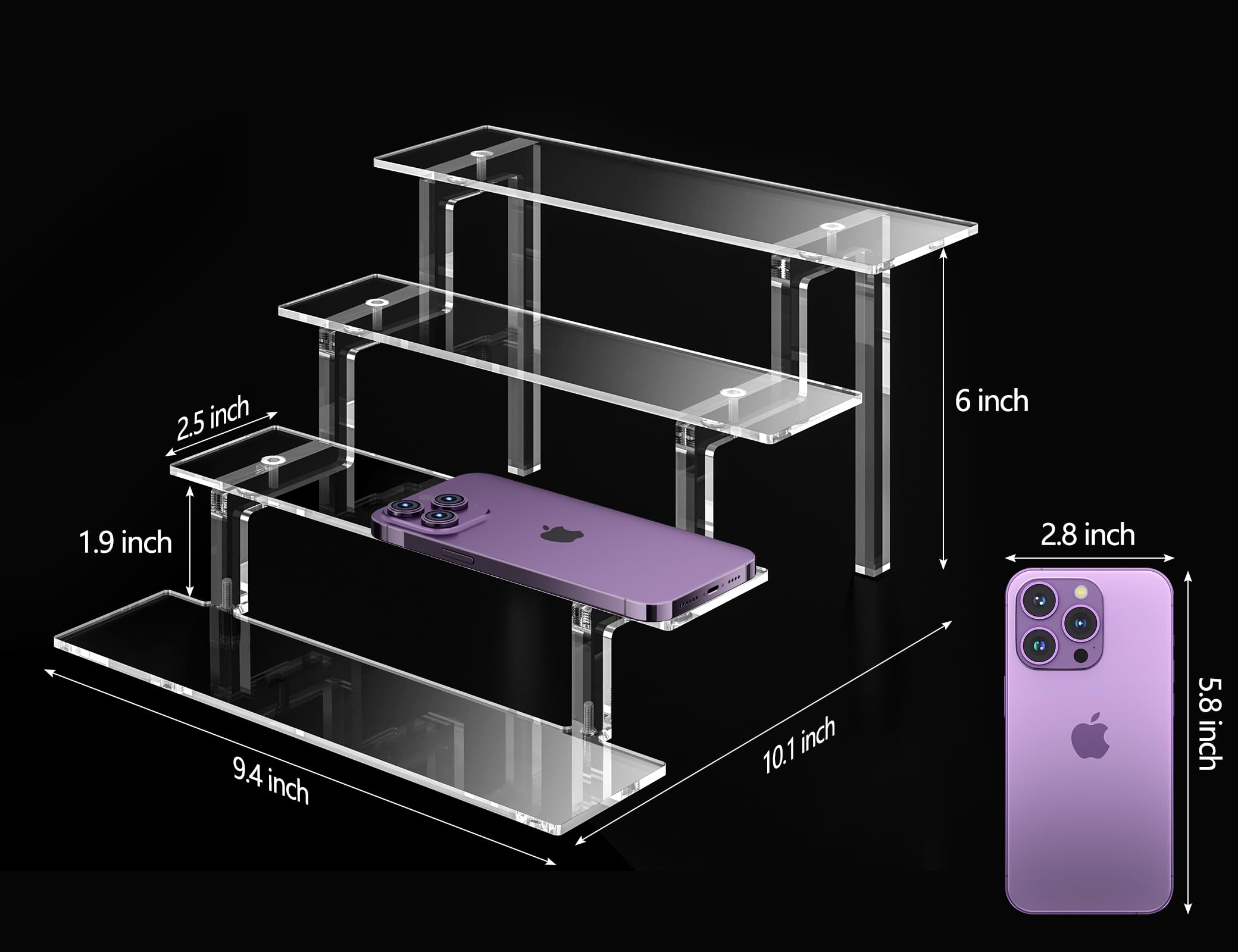 Acrylic Risers Display Stands, Clear Perfume Organizer, 4 Tier Diaplay Riser Shelf Compatible with Funko POPs Amiibo Nendoroids, Lotion Holder Cupcake Stand Shot Glass Display Tiered Table Shelf Stand