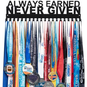 lapetale fashion always earned never given medal holder hanger display rack award ribbon organizer for race,running,soccer,gymnastic,wrest