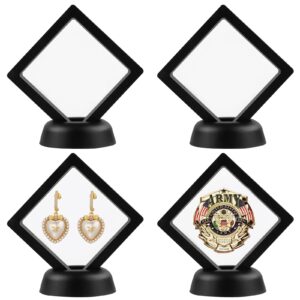 jutieuo 4pcs 3d floating frame with stand, challenge coin display holder, small shadow box for earrings, rings, brooch, military medal, black, 2.75x2.75 inches