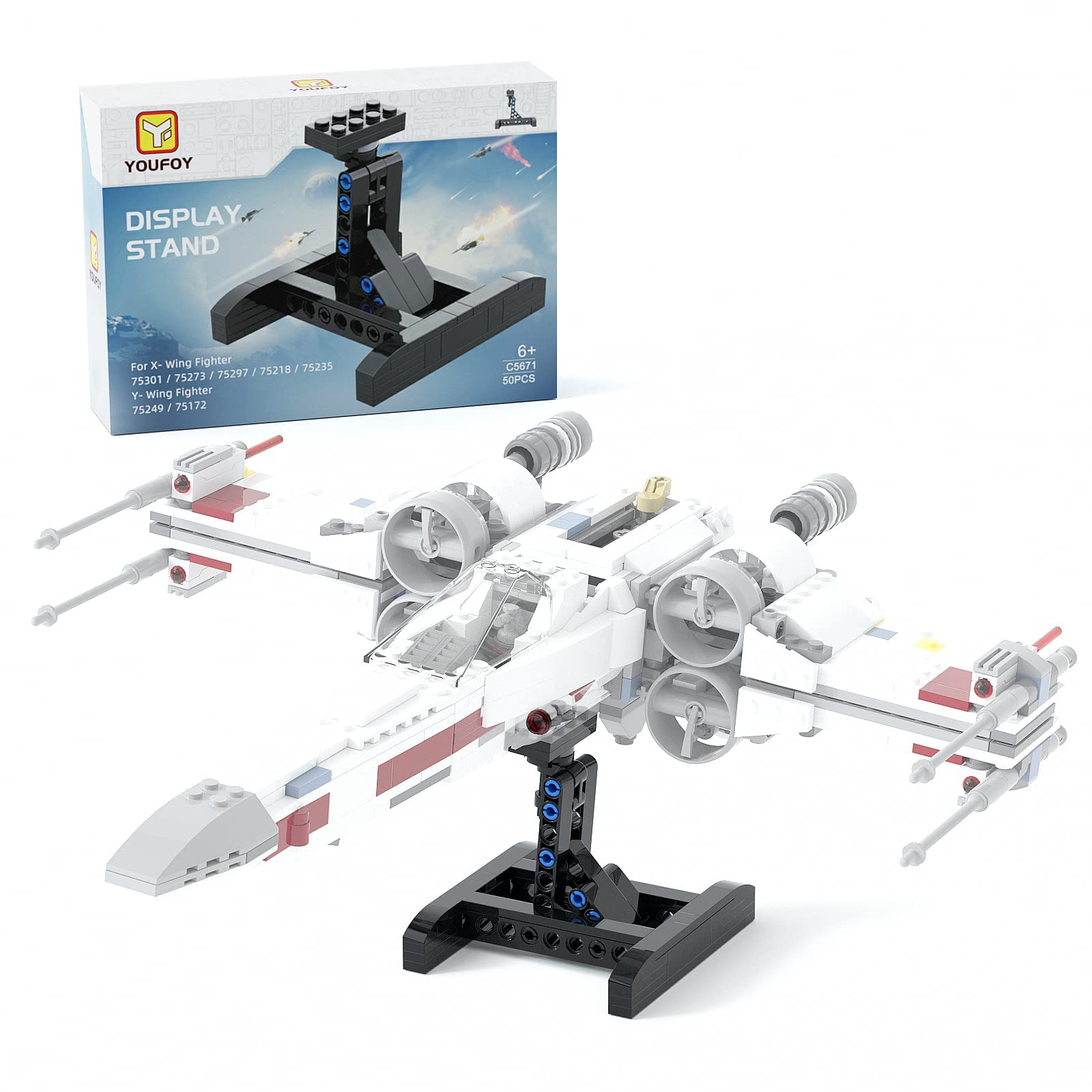 building boat Stand for Lego X-Wing Starfighter 75301 75273 75297 75218 75235 Building Kits,Awesome Display for Lego Y-Wing 75249 75172 Starfighter Building Toys(52 PCS)