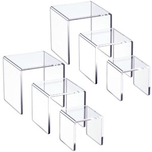 hiimiei clear acrylic display risers 2 sets, 3-tier risers stands showcase for amiibo funko pop figures, dessert, jewelry-3"x4"x5"