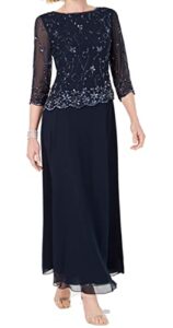 j kara women's beaded scallop bodice asymmetrical gown, navy/mercury/gun, 8