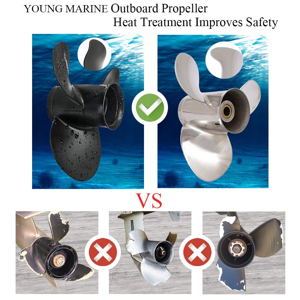 Young Marine OEM Grade Aluminum Outboard Propeller for Mercury Engines 30/35/40/45/50/55/60/70HP (13 Spline Tooth) (D:11" P:15")