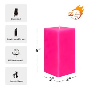 Zest Candle 3 by 6-Inch, Hot Pink Square Pillar Candle, 3" L x 3" W x 6" H