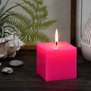 Zest Candle Pillar Candle, 3 by 3-Inch, Hot Pink Square (Pack of 2)