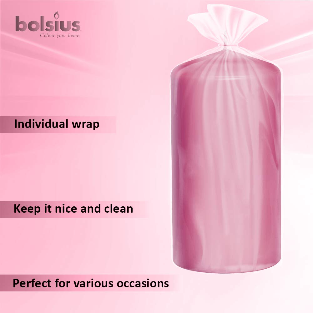 BOLSIUS 4 Pink Pillar Candles - 3x6 Inches - Individually Wrapped - Premium European Quality - 65+ Burn Hours - Dripless & Smokeless Smooth Flame - Unscented Dinner, Wedding, Party, & Décor Candles