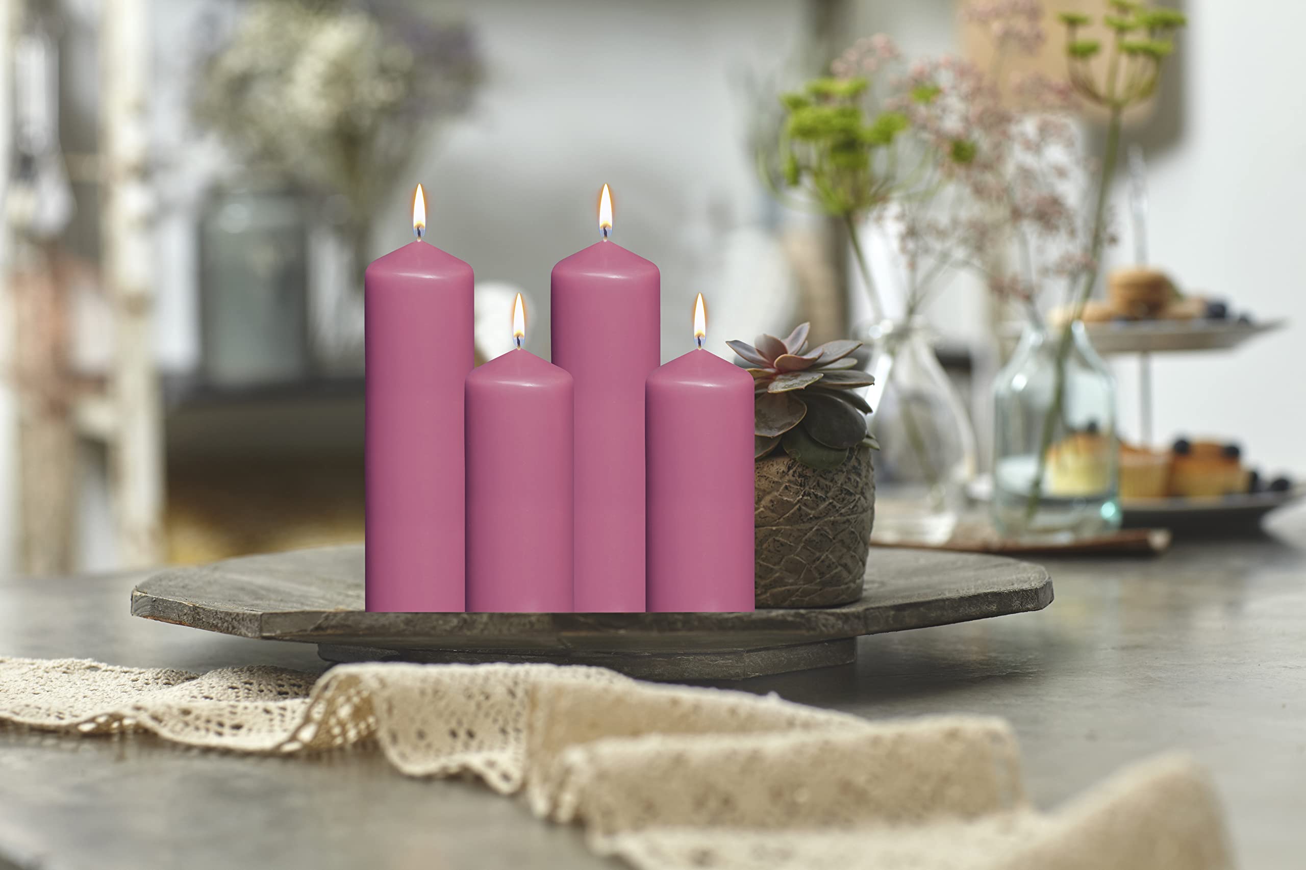 BOLSIUS 10 Pink Pillar Candles - 2.25 x 6 Inches - Premium European Quality - Individually Wrapped - 42 Hours Burn Time - Dripless Smokeless Unscented Dinner, Wedding, Party, & Restaurant Candles