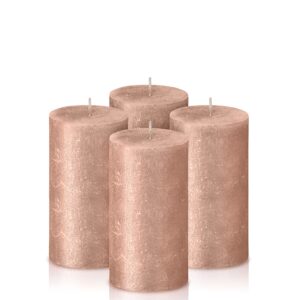 bolsius pink shimmer metallic pillar candles 4 pack - 2.75 x 5 inches - premium european quality - includes natural plant-based wax - unscented dripless smokeless 60 hour party & wedding candles