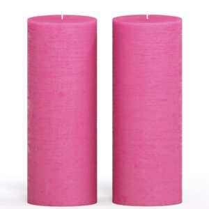 candwax 3x8 pillar candle set of 2 - decorative rustic candles unscented and no drip candles - ideal as wedding candles or large candles for home interior - hot pink candles