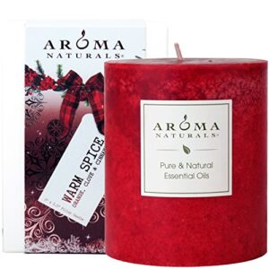 aroma naturals holiday orange, clove and cinnamon essential oil scented pillar candle, warm spice, 3 inch x 3.5 inch