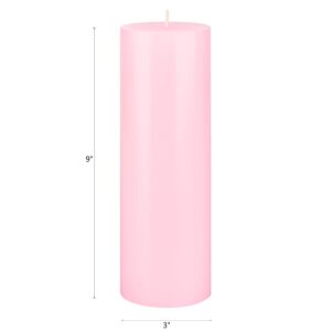 Mega Candles 1 pc Unscented Pink Round Pillar Candle, Hand Poured Premium Wax Candles 3 Inch x 9 Inch, Home Décor, Wedding Receptions, Baby Showers, Birthdays, Celebrations, Party Favors & More