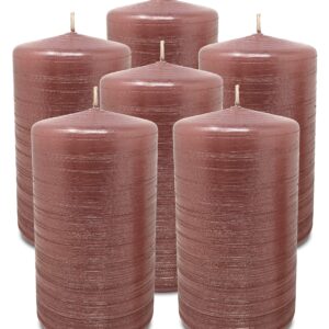 Hyoola Brushed Metallic Pillar Candles - 6 Pack - Rose Pink Pillar Candles - European Made Decorative Pillar Candles - 2.75 Inch x 5 Inch