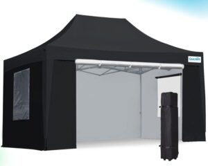 quictent privacy 10x15 ez pop up canopy tent instant folding party tent photo booth with sidewalls and wheeled carry bag waterproof (black)