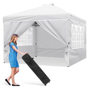 winkalon 10x10 pop up canopy, instant canopy tent with removable sidewalls and mesh windows for vendor events, outdoor craft show, farmers markets-white