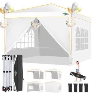 cobizi 10x10 canopy with 4 removable sidewalls,pop up canopy tent for parties waterproof wedding event canopy,instant outdoor gazebos with church window,carry bag,4 stakes,ropes & sandbags,white