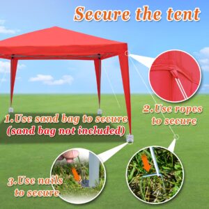 Strong Camel EZ POP UP Wedding Party Tent 10'x10' Folding Gazebo Beach Canopy W/Carry Bag 210D Oxford Fabric (red)