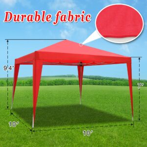 Strong Camel EZ POP UP Wedding Party Tent 10'x10' Folding Gazebo Beach Canopy W/Carry Bag 210D Oxford Fabric (red)