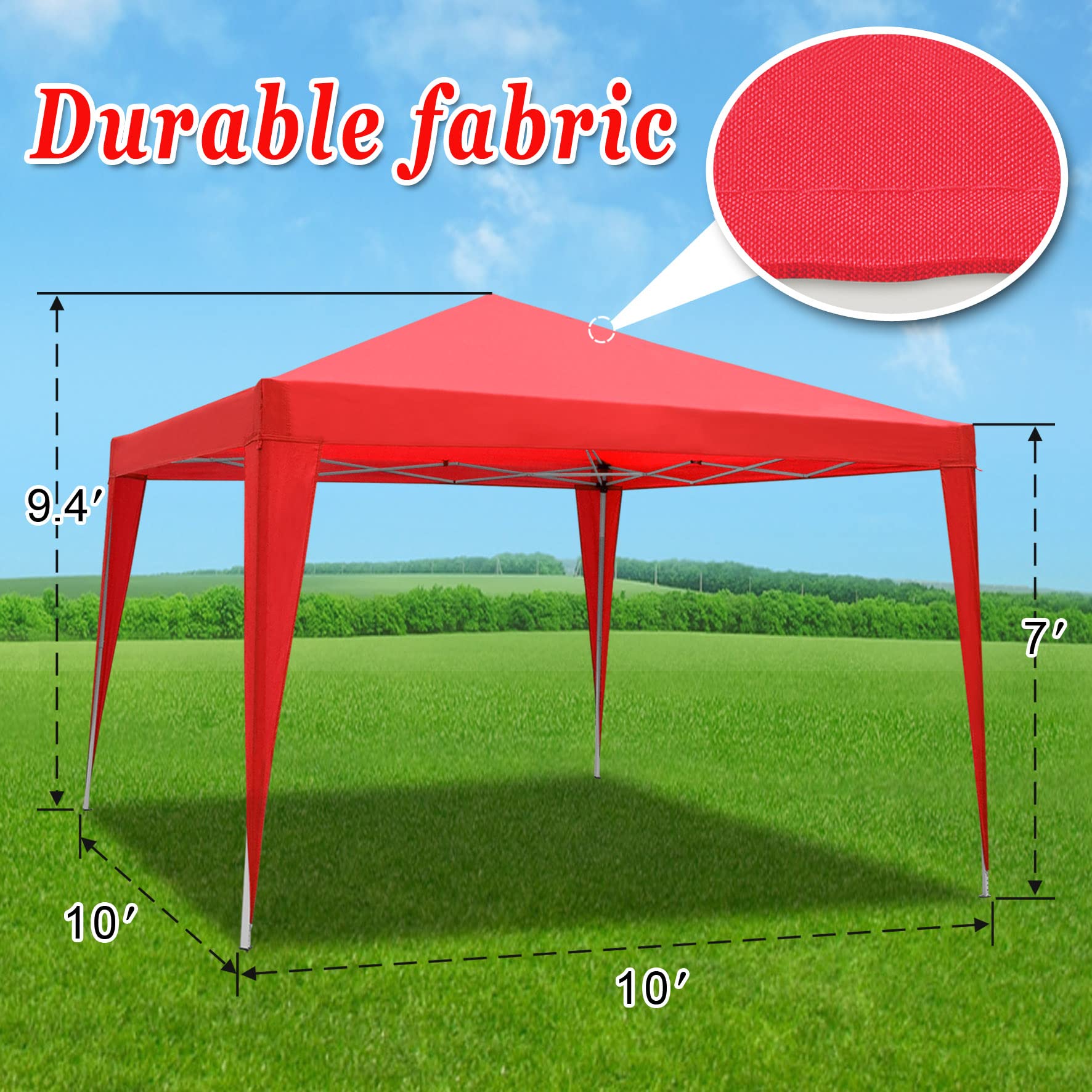 Strong Camel EZ POP UP Wedding Party Tent 10'x10' Folding Gazebo Beach Canopy W/Carry Bag 210D Oxford Fabric (red)