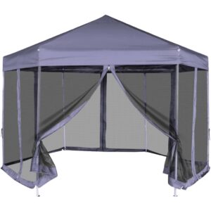 canopy tent ,wedding party tent, outdoor gazebo,easy canopy ,for outdoor party events,hexagonal pop-up marquee with 6 sidewalls dark blue 11.8'x10.2'