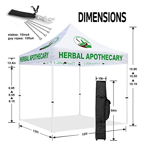 ABLEM8CANOPY Custom Canopy Tent 10x10 with Logo, Personalized Pop Up Canopy Tent with Optional Walls for Business Events, Trade Shows, Farmers Market, Roller Bag Included(Apothecary)