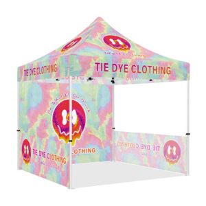 ablem8canopy custom canopy tent 10x10 with logo, personalized pop up canopy tent with optional walls for business events, trade shows, farmers market, roller bag included(tie dye)