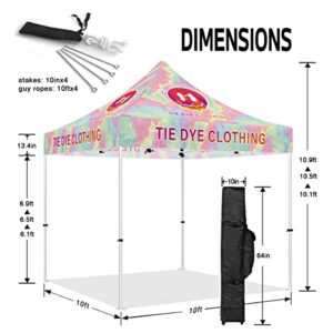 ABLEM8CANOPY Custom Canopy Tent 10x10 with Logo, Personalized Pop Up Canopy Tent with Optional Walls for Business Events, Trade Shows, Farmers Market, Roller Bag Included(TIE DYE)