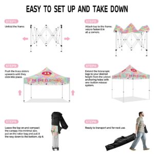 ABLEM8CANOPY Custom Canopy Tent 10x10 with Logo, Personalized Pop Up Canopy Tent with Optional Walls for Business Events, Trade Shows, Farmers Market, Roller Bag Included(TIE DYE)