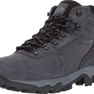 Columbia Men's Newton Ridge Plus II Suede Waterproof Boot, Breathable with High-Traction Grip, shark/black,11