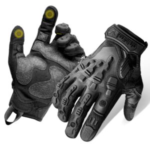 zune lotoo tactical gloves for men, touchscreen motorcycle gloves padded finger impact protection, black leather safety work gloves cut resistant for paintball airsoft range skeleton women x-large