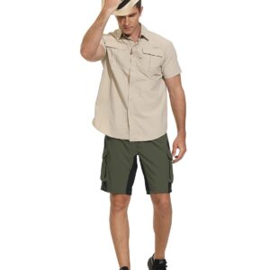 VAYAGER Men's Hiking Cargo Shorts Lightweight Multi Pocket Casual Outdoor Travel Shorts for Fishing Camping (Army Green-3XL)