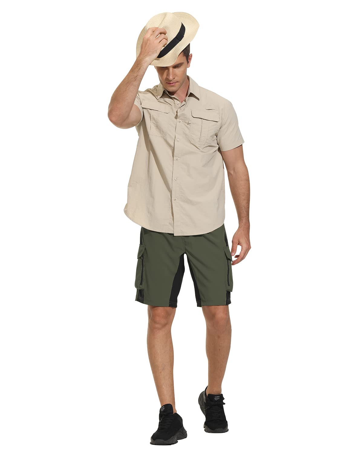 VAYAGER Men's Hiking Cargo Shorts Lightweight Multi Pocket Casual Outdoor Travel Shorts for Fishing Camping (Army Green-3XL)