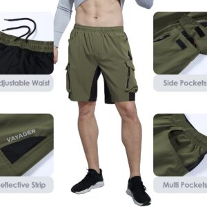 VAYAGER Men's Hiking Cargo Shorts Lightweight Multi Pocket Casual Outdoor Travel Shorts for Fishing Camping (Army Green-3XL)