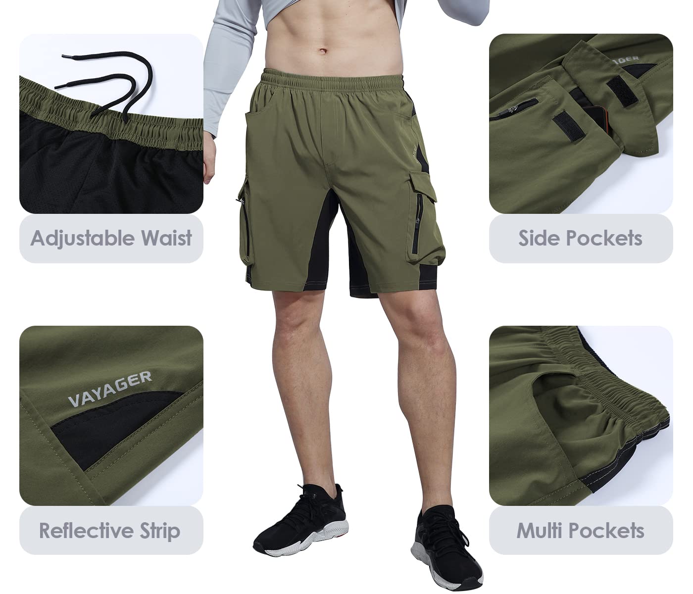 VAYAGER Men's Hiking Cargo Shorts Lightweight Multi Pocket Casual Outdoor Travel Shorts for Fishing Camping (Army Green-3XL)