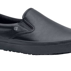 Shoes for Crews Merlin, Slip-On, Men's, Women's, Unisex, Slip Resistant Work Shoes, Black Leather, Men's Size 6.5 Wide, Women's Size 8 Wide