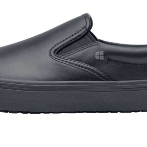 Shoes for Crews Merlin, Slip-On, Men's, Women's, Unisex, Slip Resistant Work Shoes, Black Leather, Men's Size 6.5 Wide, Women's Size 8 Wide