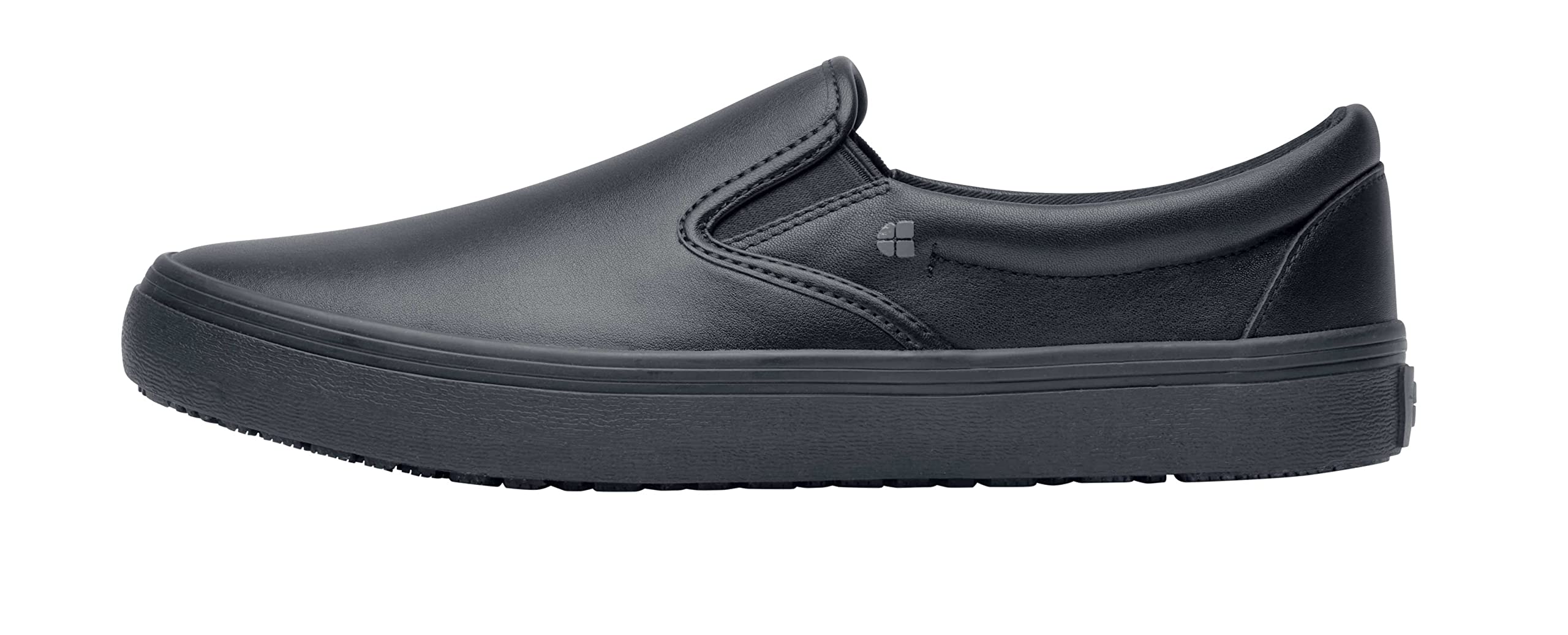 Shoes for Crews Merlin, Slip-On, Men's, Women's, Unisex, Slip Resistant Work Shoes, Black Leather, Men's Size 6.5 Wide, Women's Size 8 Wide