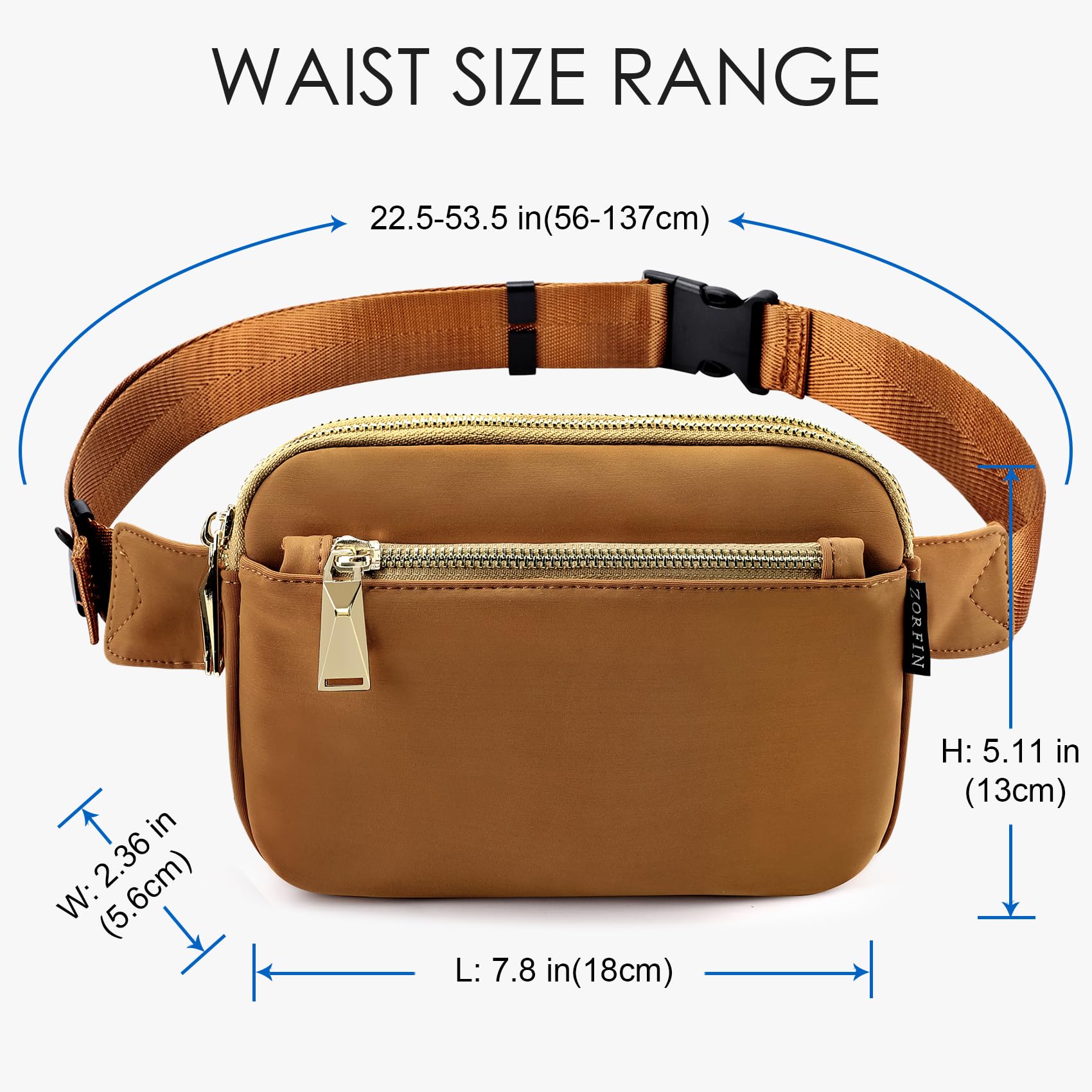 ZORFIN Fanny Packs for Women Men: Crossbody Belt Bag with Adjustable Strap - Fashion Waist Packs for Workout Running Traveling Hiking Brown