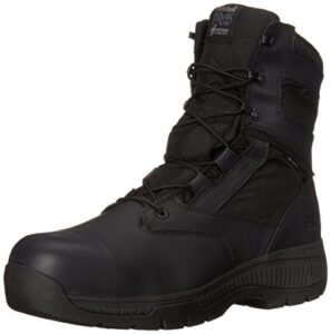 timberland pro men's 8 inch valor comp toe waterproof side zip work boot, black smooth leather ballistic nylon, 4.5 w us