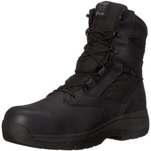 Timberland PRO Men's 8 Inch Valor Comp Toe Waterproof Side Zip Work Boot, Black Smooth Leather Ballistic Nylon, 4.5 W US