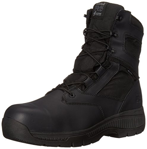 Timberland PRO Men's 8 Inch Valor Comp Toe Waterproof Side Zip Work Boot, Black Smooth Leather Ballistic Nylon, 4.5 W US