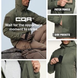 CQR Men's Insulated Hooded Tactical Jacket, Lightweight Mid-Layer Warm Hoodie, Water Resistant Full Zip Hiking Work Coat, Lightweight Olive, Large