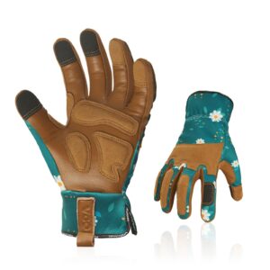 vgo... 1pair gardening gloves for women, goatskin leather thorn proof working gloves for weeding, digging, raking, pruning and planting,touchscreen (m,dark green,ga7471)